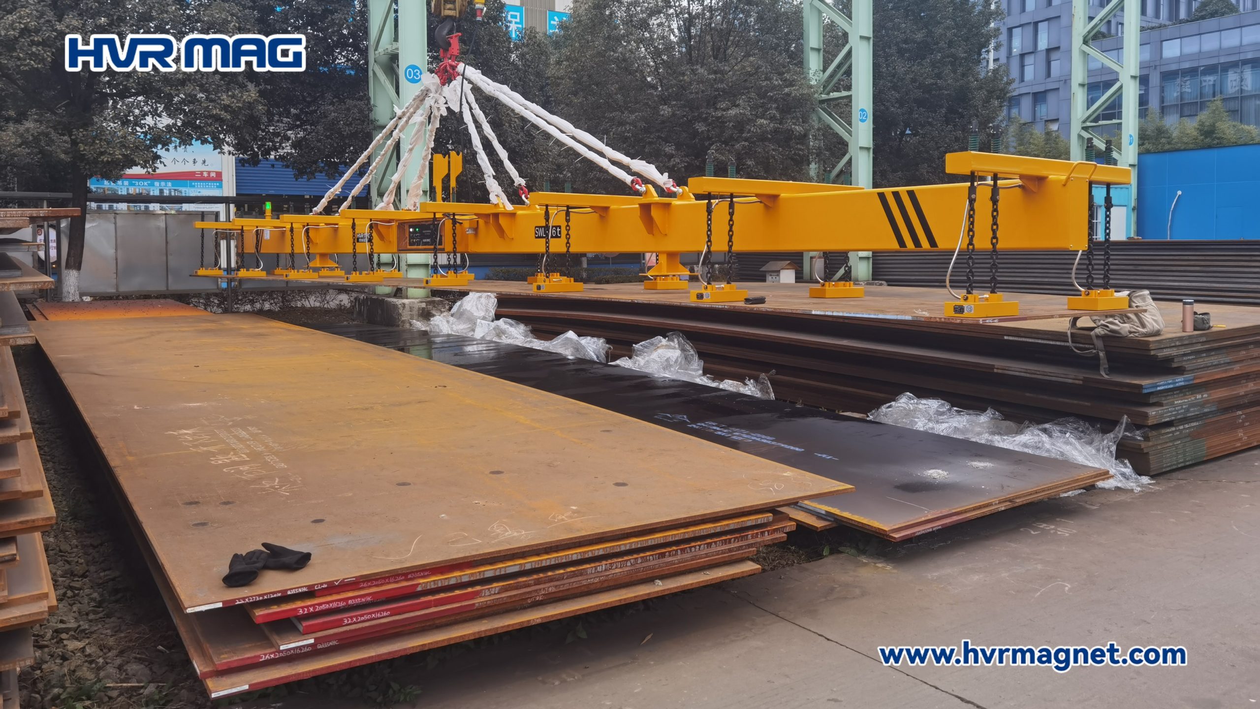 Steel Plate Lifting Magnets in Steel Structure Plant | HVR MAG