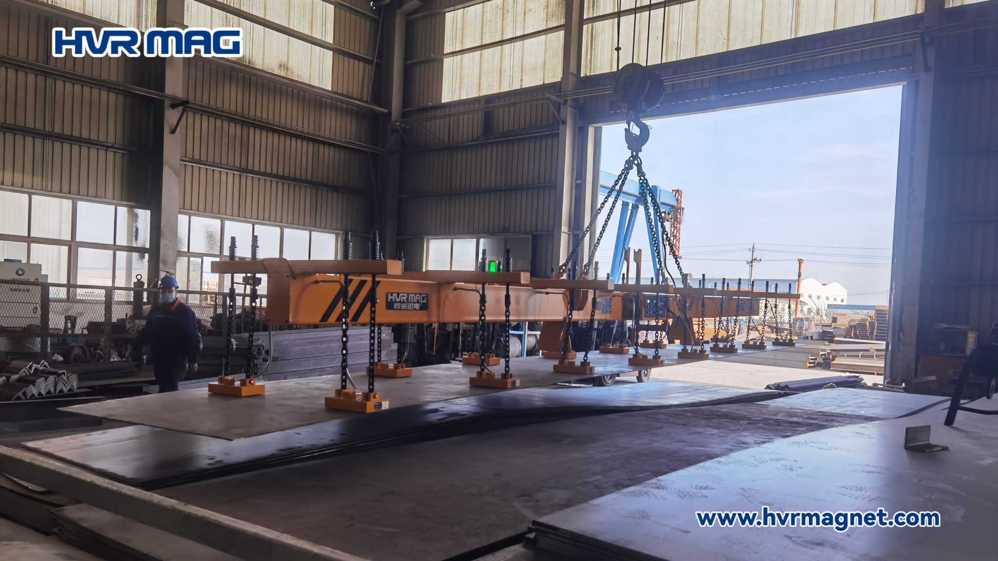 Electro Permanent Crane Lifting Magnets in Steel Structure Plant | HVR MAG